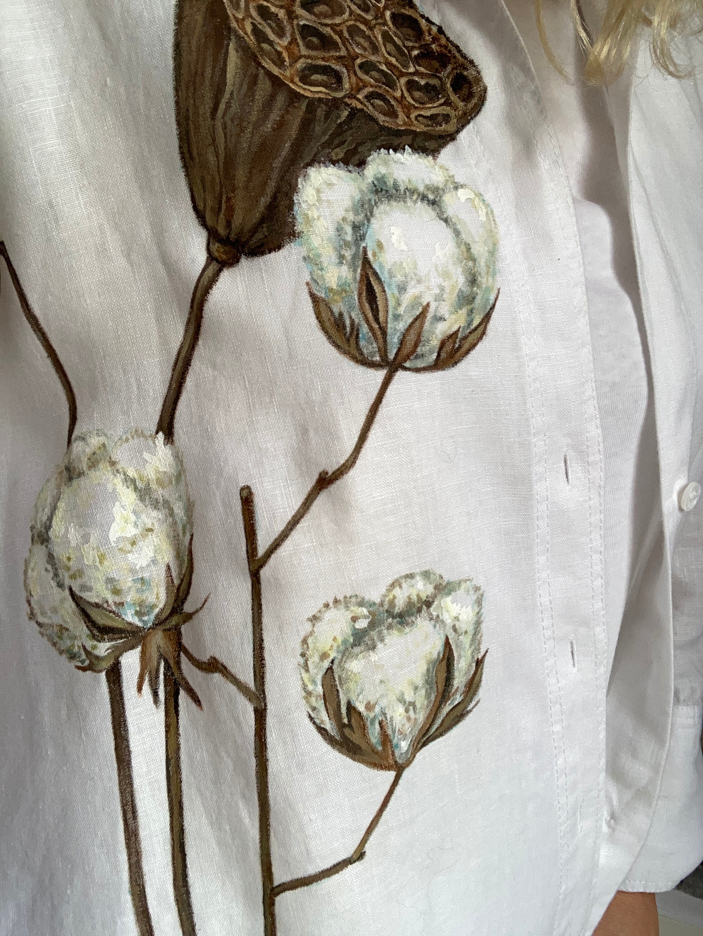 Hand Painted Linen Blouse Floral, Magic Linen Shirt for 21st Birthday ...