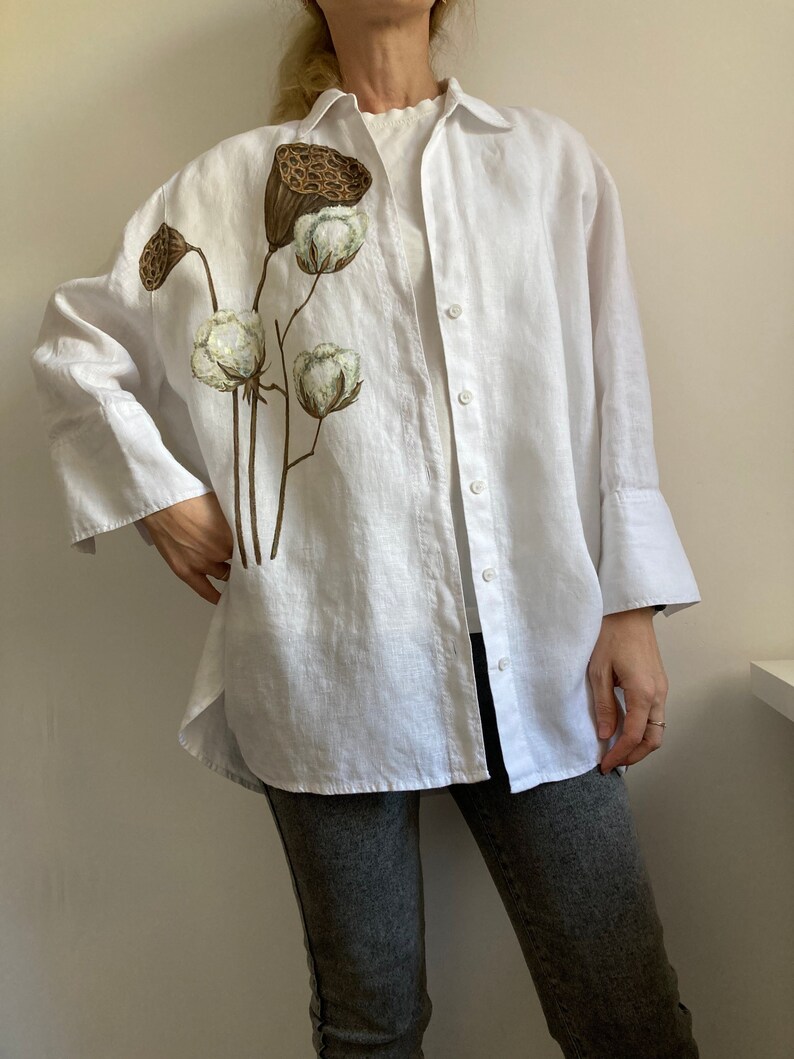 Hand Painted Linen Blouse Floral, Magic Linen Shirt for 21st Birthday ...