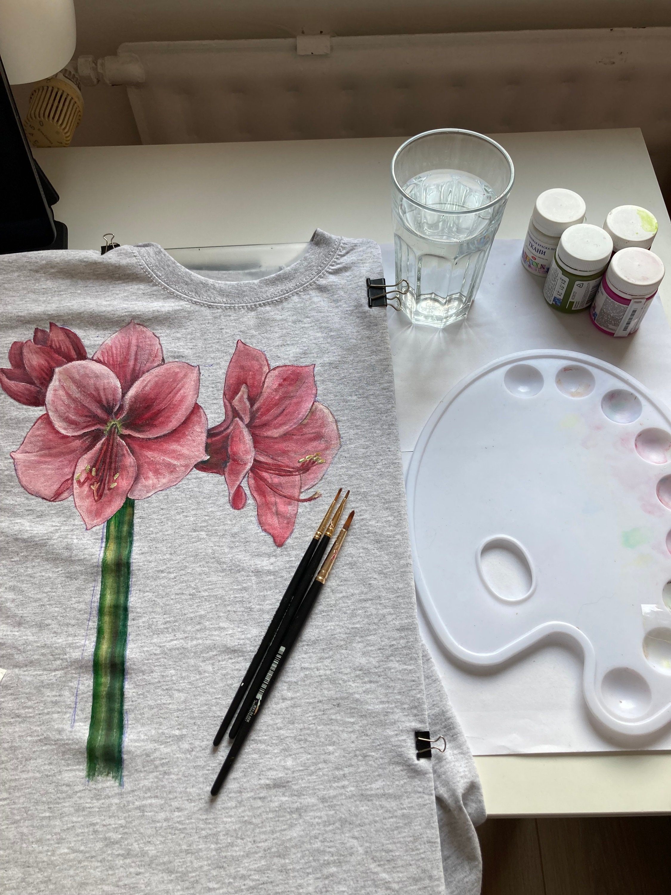 Hand Painted Botanical Shirt With Amaryllis, Birthday Gift for Her ...