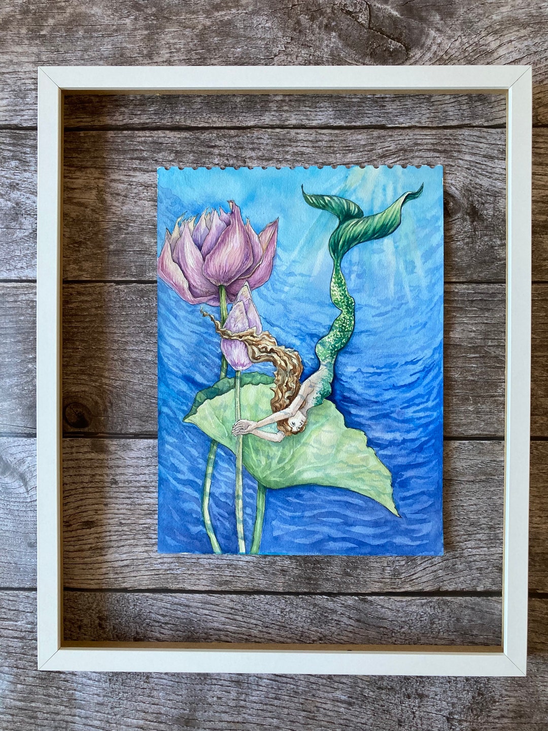 Mermaid Watercolor Painting. Fairy Tale Wall Decor for Kids. Water Lily ...