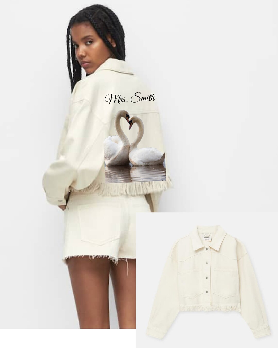 Hand Painted Denim Jacket, Bride Jean Jacket With Swan Painting, TO ...