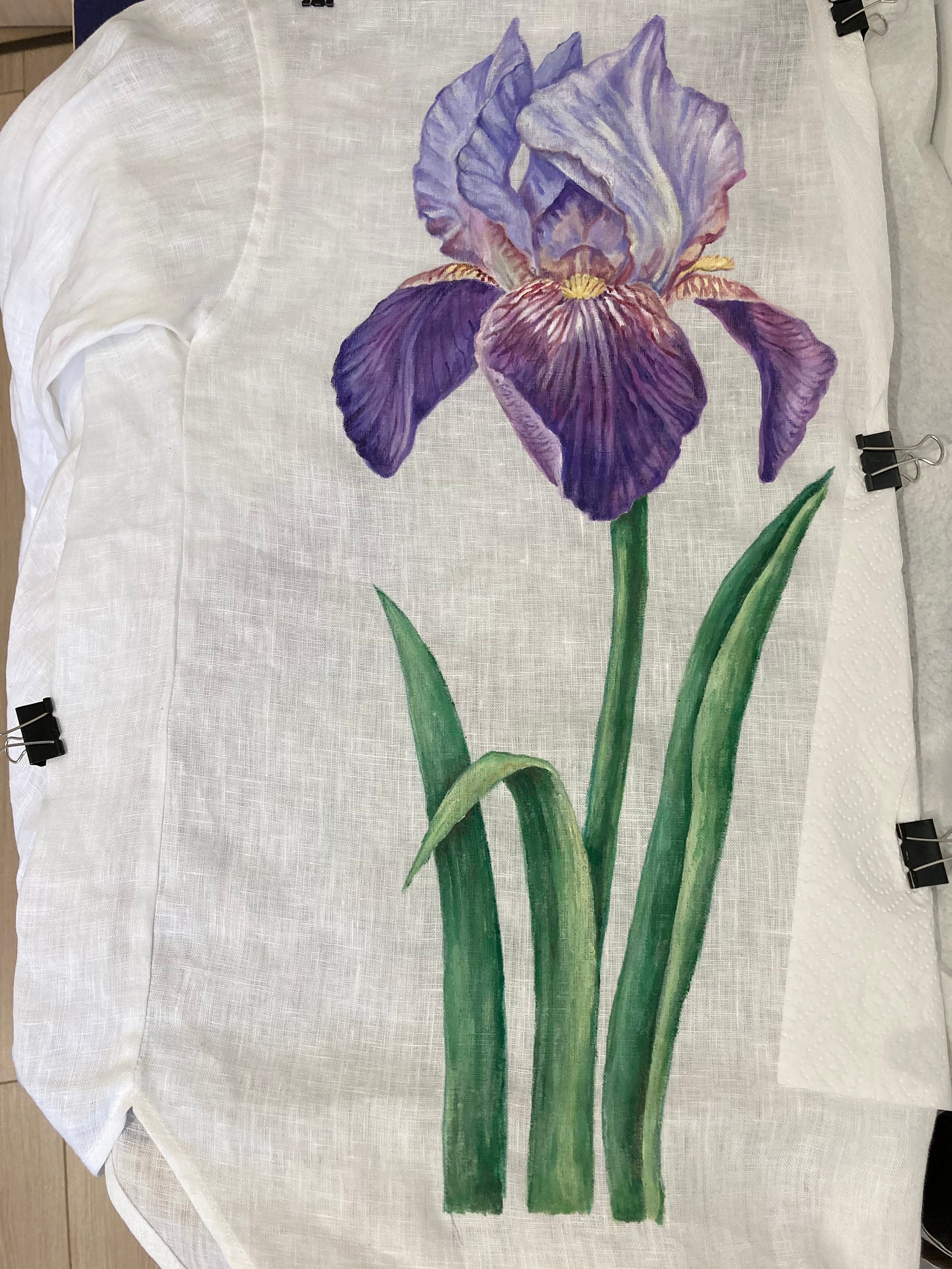 Hand Painted Linen Shirt, Iris Painting Shirt, Magic Linen Shirt, White ...