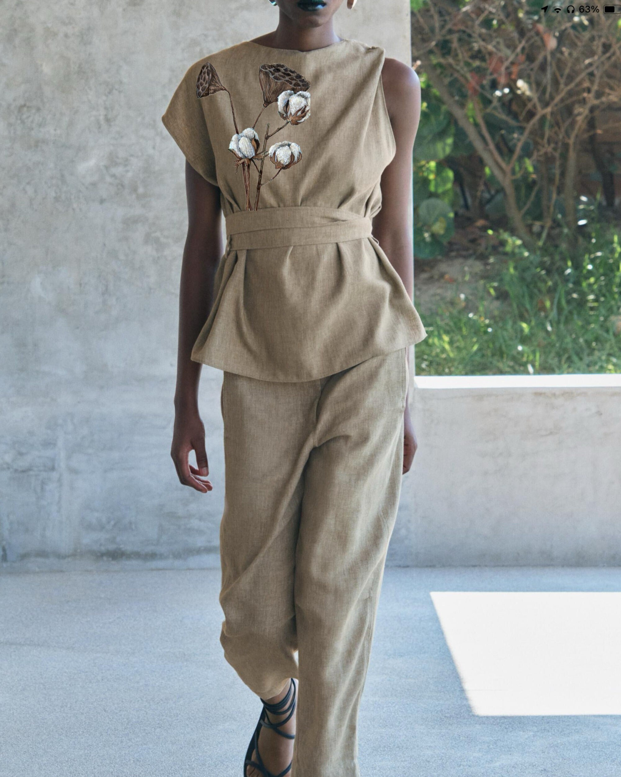 Hand Painted Linen Blouse, Custom Painting Plant Shirt, Spring Elegant ...