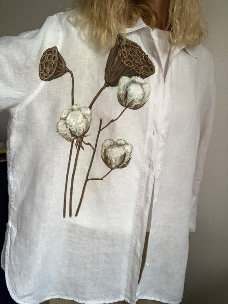 Hand Painted Linen Blouse Floral, Magic Linen Shirt for 21st Birthday ...