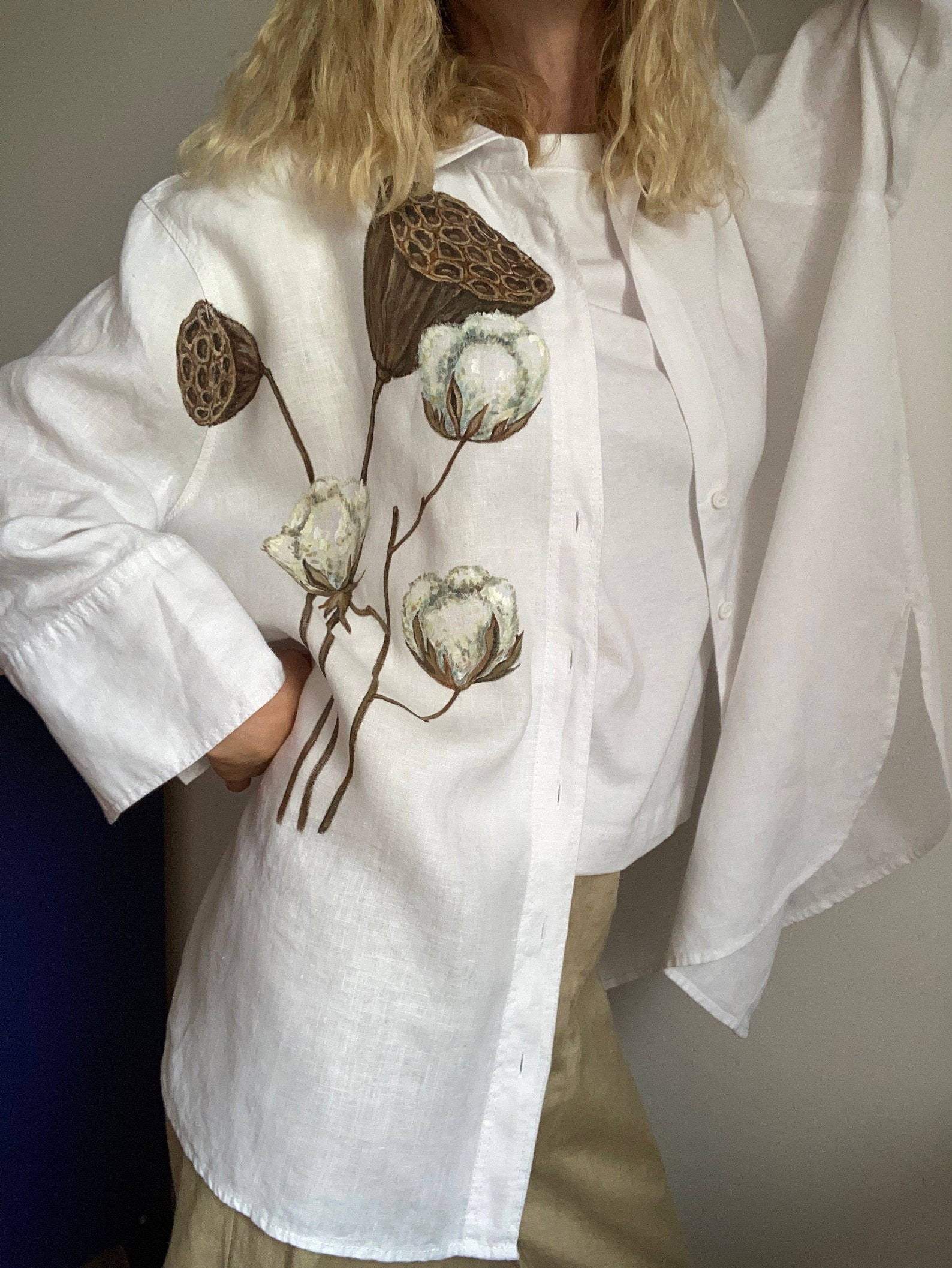 Hand Painted Linen Blouse Floral, Magic Linen Shirt for 21st Birthday ...