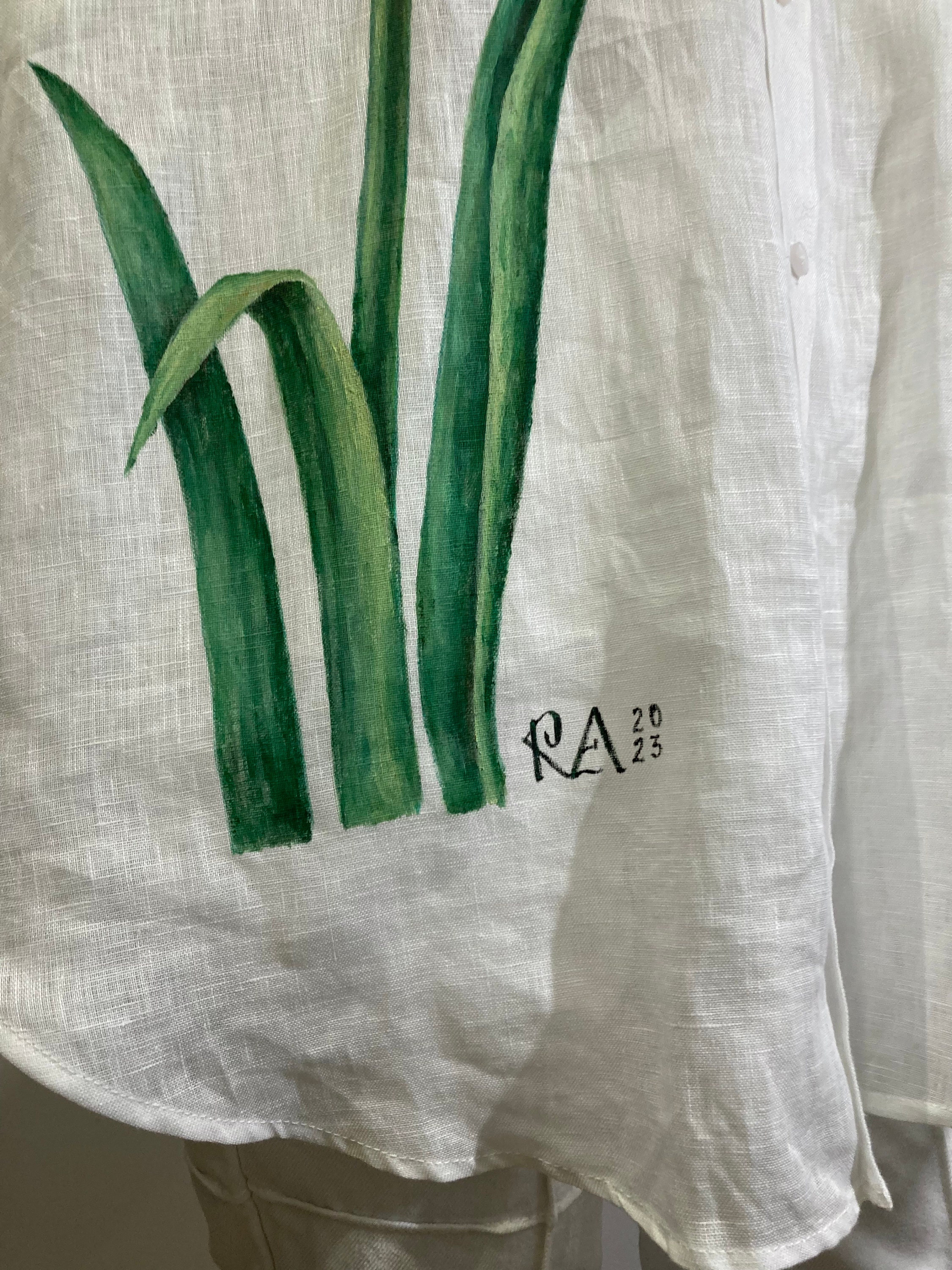 Hand Painted Linen Shirt, Iris Painting Shirt, Magic Linen Shirt, White ...
