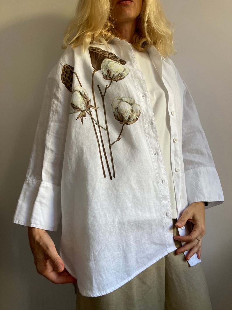 Hand Painted Linen Blouse Floral, Magic Linen Shirt for 21st Birthday ...