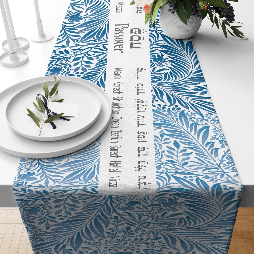 Blue Passover Runner Table| Jewish Holiday Table |central Table |floral ...