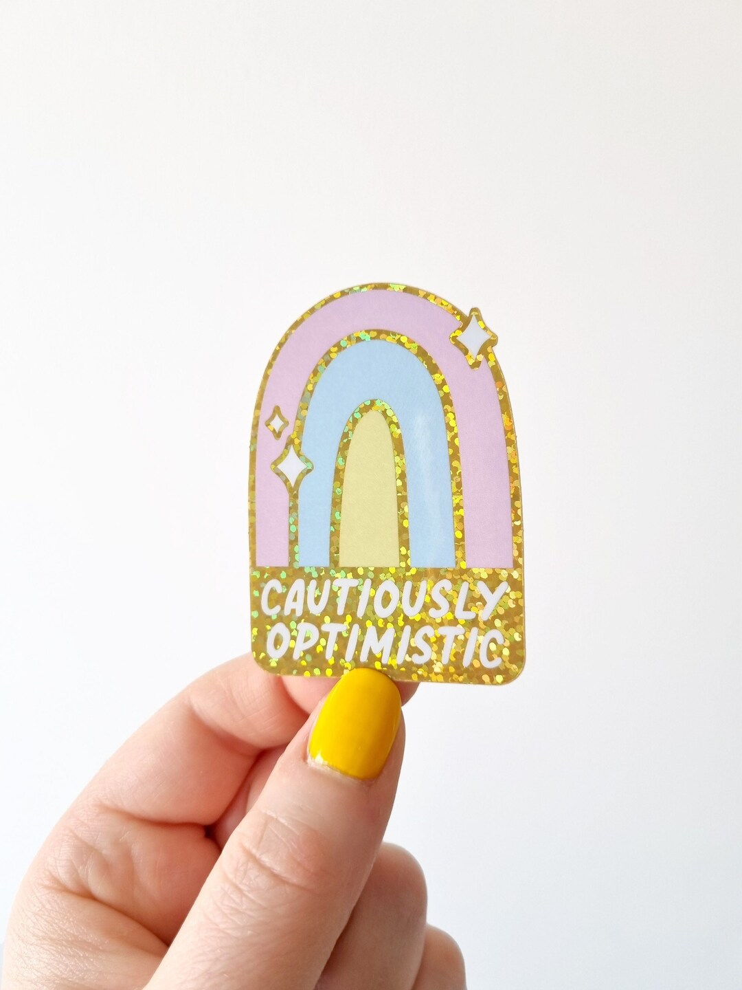 SALE - Cautiously Optimistic | Glitter Vinyl Sticker - Pastel Rainbow ...