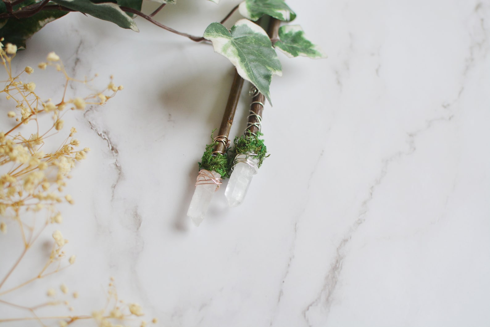 Crystal and Willow Wand Magic Prop Decor Moss Nature - Etsy UK