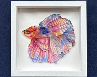 Quilled Fish Art, Betta Fish, 3D Framed Paper Art, Covered With Glass ...