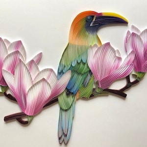 Quilled Bird and Flower, Emerald Toucanet, 3D Framed Paper Art, Covered ...