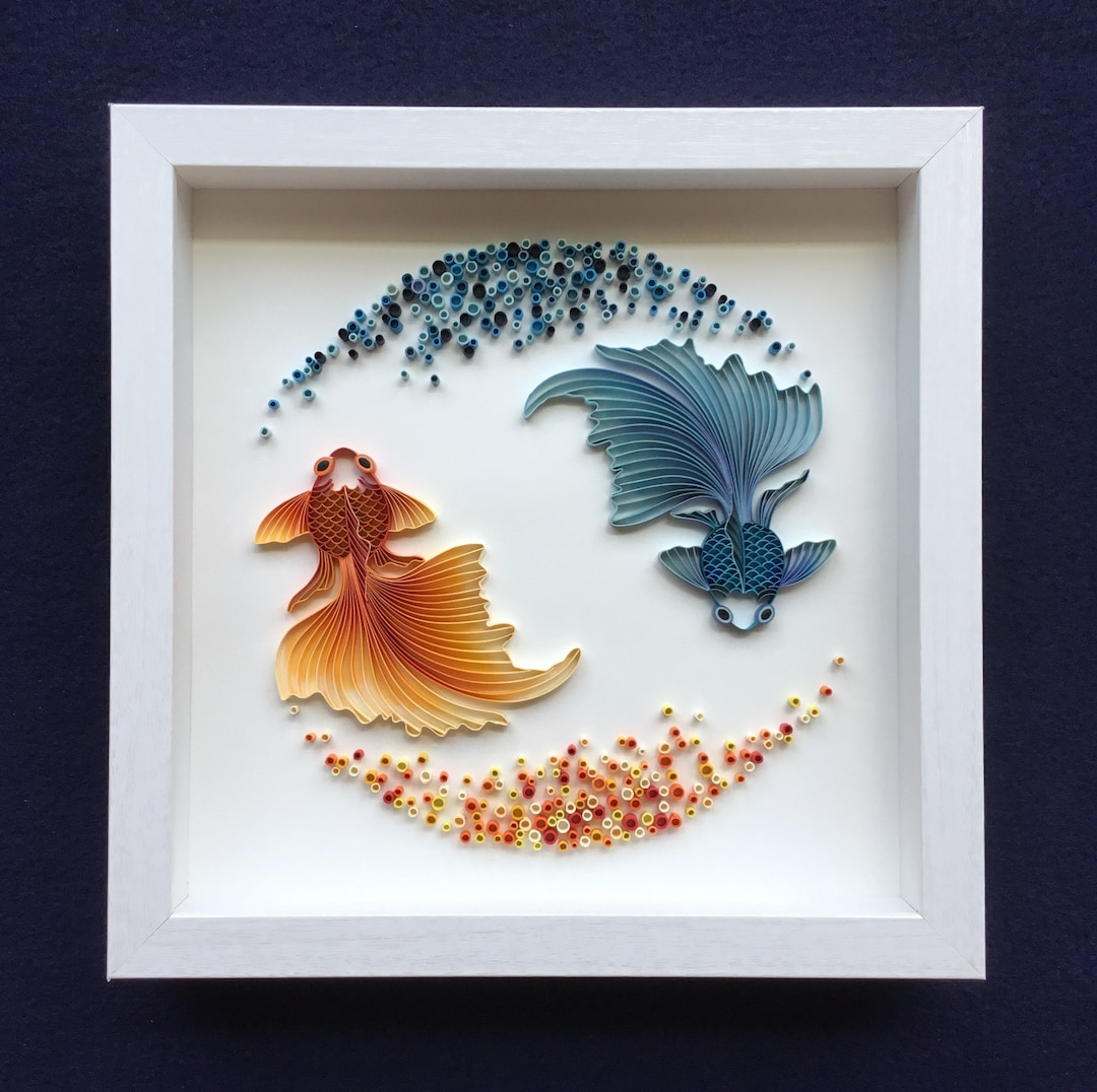 Quilled Fish, Circle Yin and Yang Swimming Goldfish, 3D Framed Paper ...