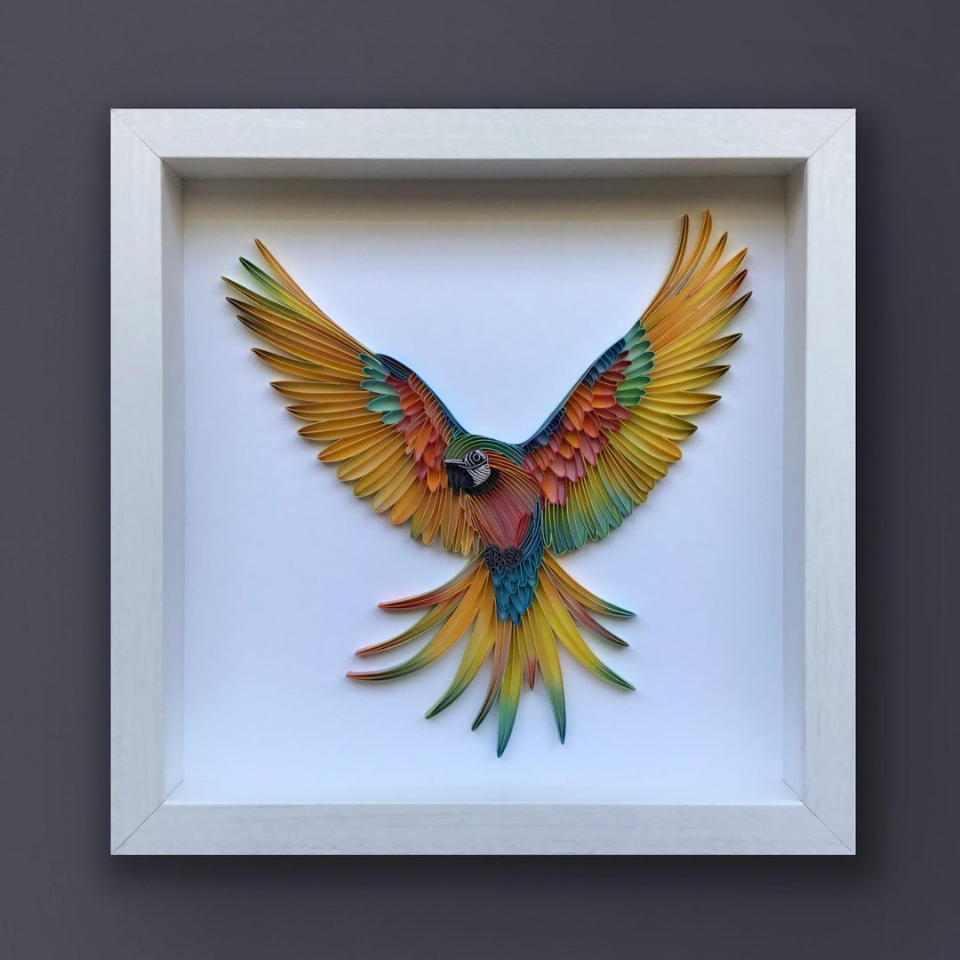 Quilled Bird, Macaw Parrot, 3D Framed Paper Art, Covered With Glass ...
