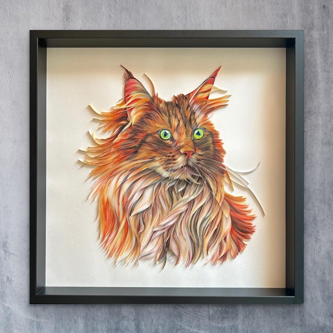 Quilled Cat, 50x50 Cm, A Portrait of Whiskers, 3D Framed Paper Art ...