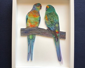 Quilled Bird, Macaw Parrot, 3D Framed Paper Art, Covered With Glass ...