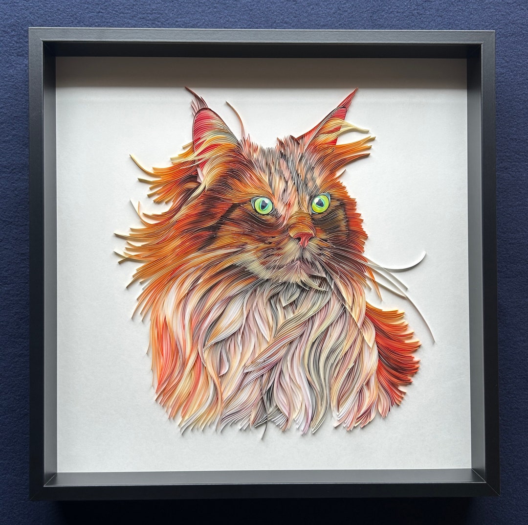 Quilled Cat, 50x50 Cm, A Portrait of Whiskers, 3D Framed Paper Art ...