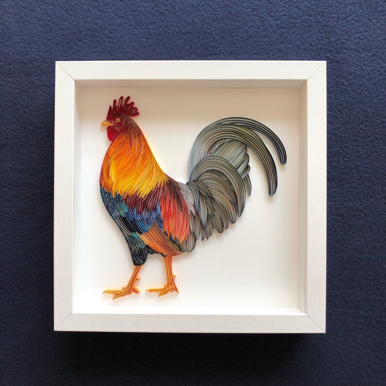 Quilled Rooster 3D Framed Paper Art Covered With Glass - Etsy