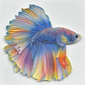 Quilled Fish Art, Betta Fish, 3D Framed Paper Painting, Covered With ...
