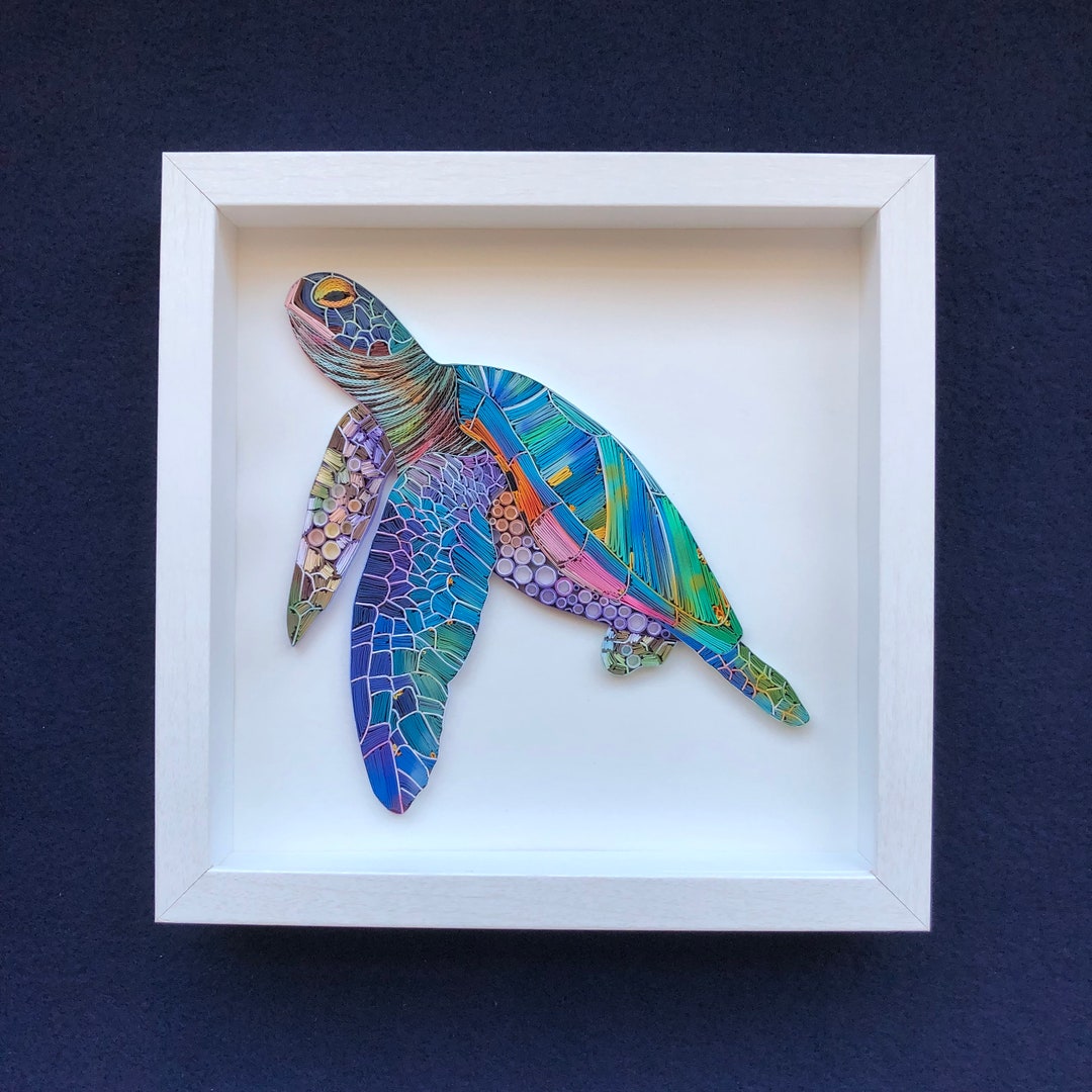 Quilled Sea Turtle, 3D Framed Paper Art, Covered With Glass, Unique ...