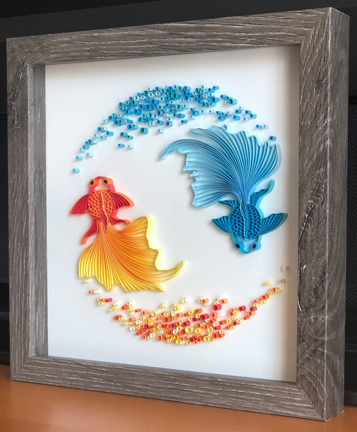 Quilled Fish Circle Yin and Yang Swimming Goldfish Home | Etsy