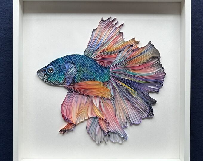 Quilled Fish Art, 50x50 Cm, Betta Fish, 3D Framed Paper Art, Covered ...