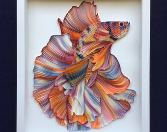 Quilled Fish Art, Betta Fish, 3D Framed Paper Art, Covered With Glass ...