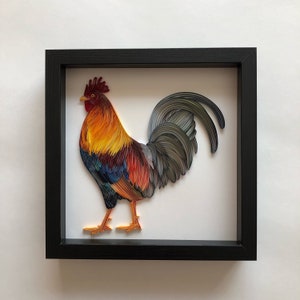 Quilled Rooster, 3D Framed Paper Art, Covered With Glass, Unique Gift ...