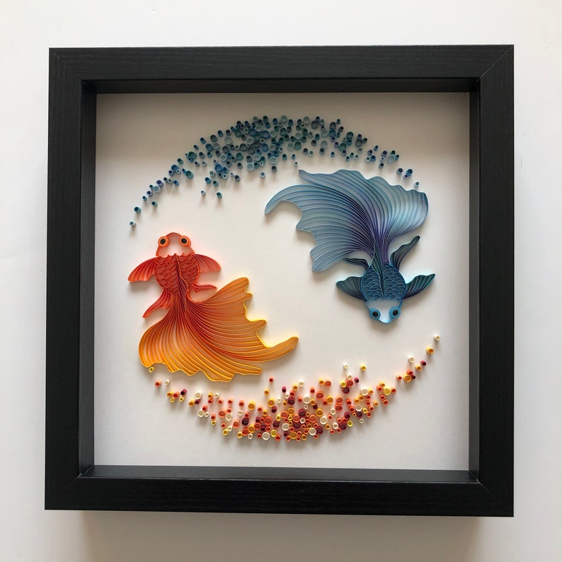 Quilled Fish Circle Yin and Yang Swimming Goldfish 3D Framed - Etsy