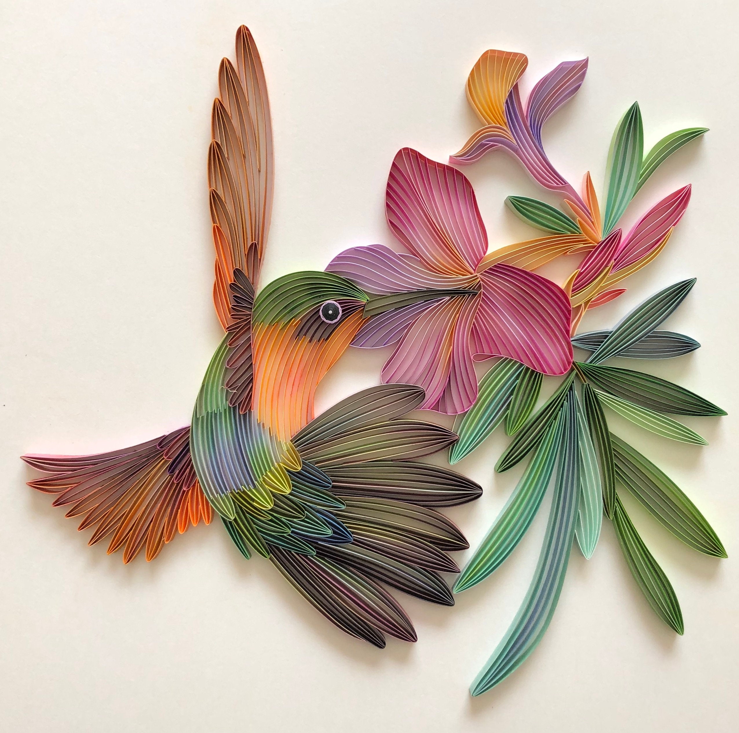 Quilled Bird and Flower Hummingbird 3D Paper Painting | Etsy