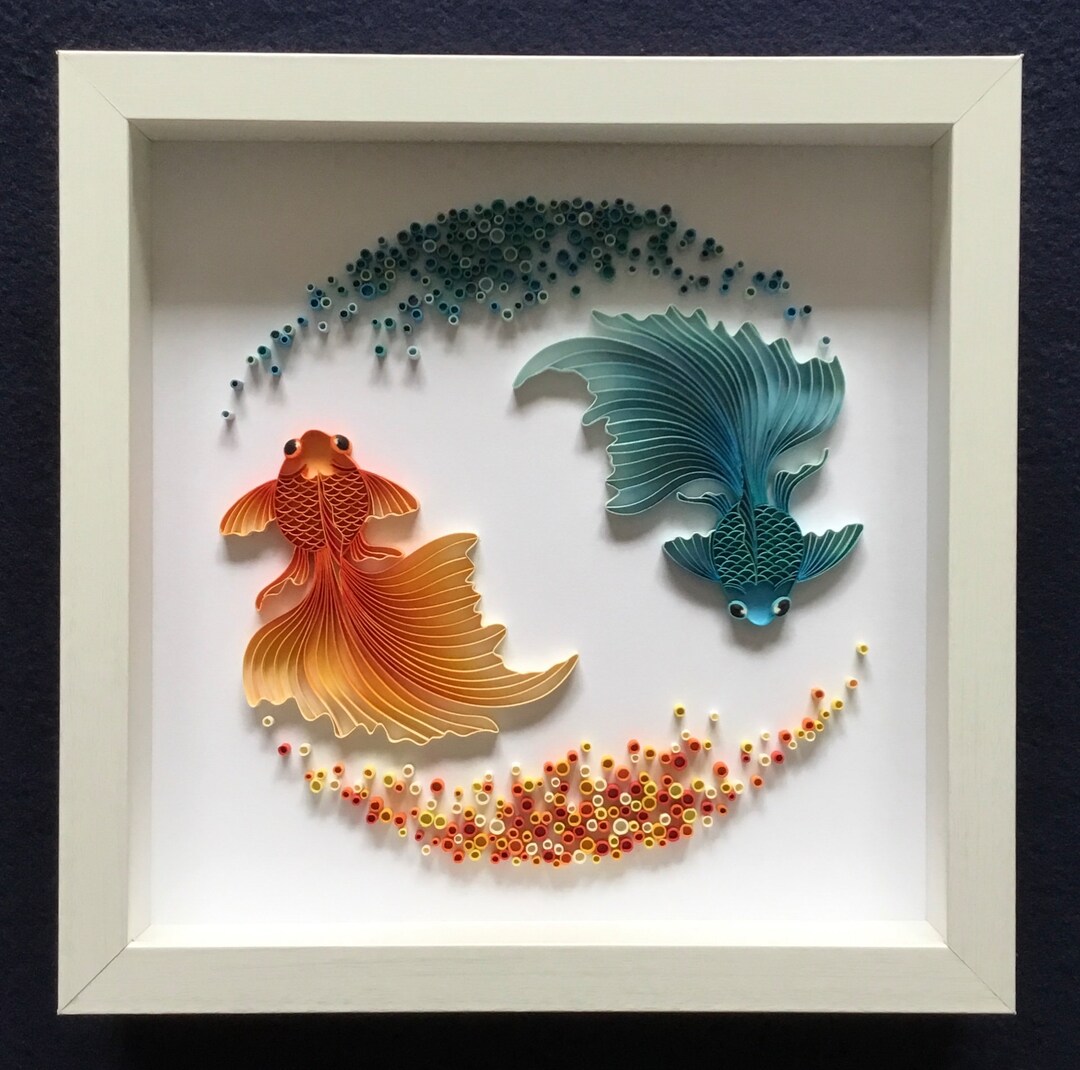 Quilled Fish, Circle Yin and Yang Swimming Goldfish, 3D Framed Paper ...
