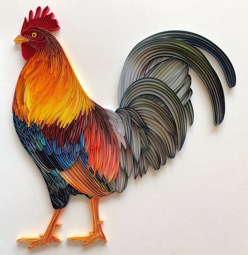 Quilled Rooster 3D Framed Paper Art Covered With Glass - Etsy