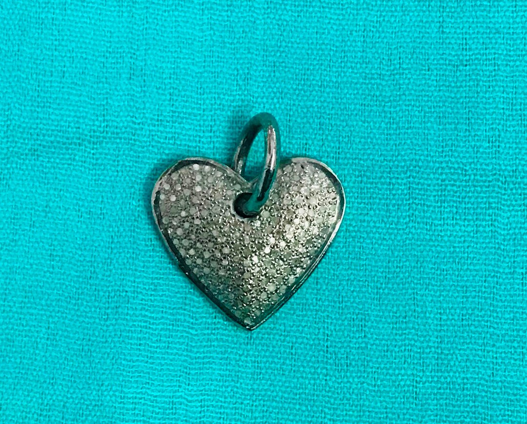 Buy Pave Diamond Handmade Heart Shape Charm Pendant in 925 Sterling ...