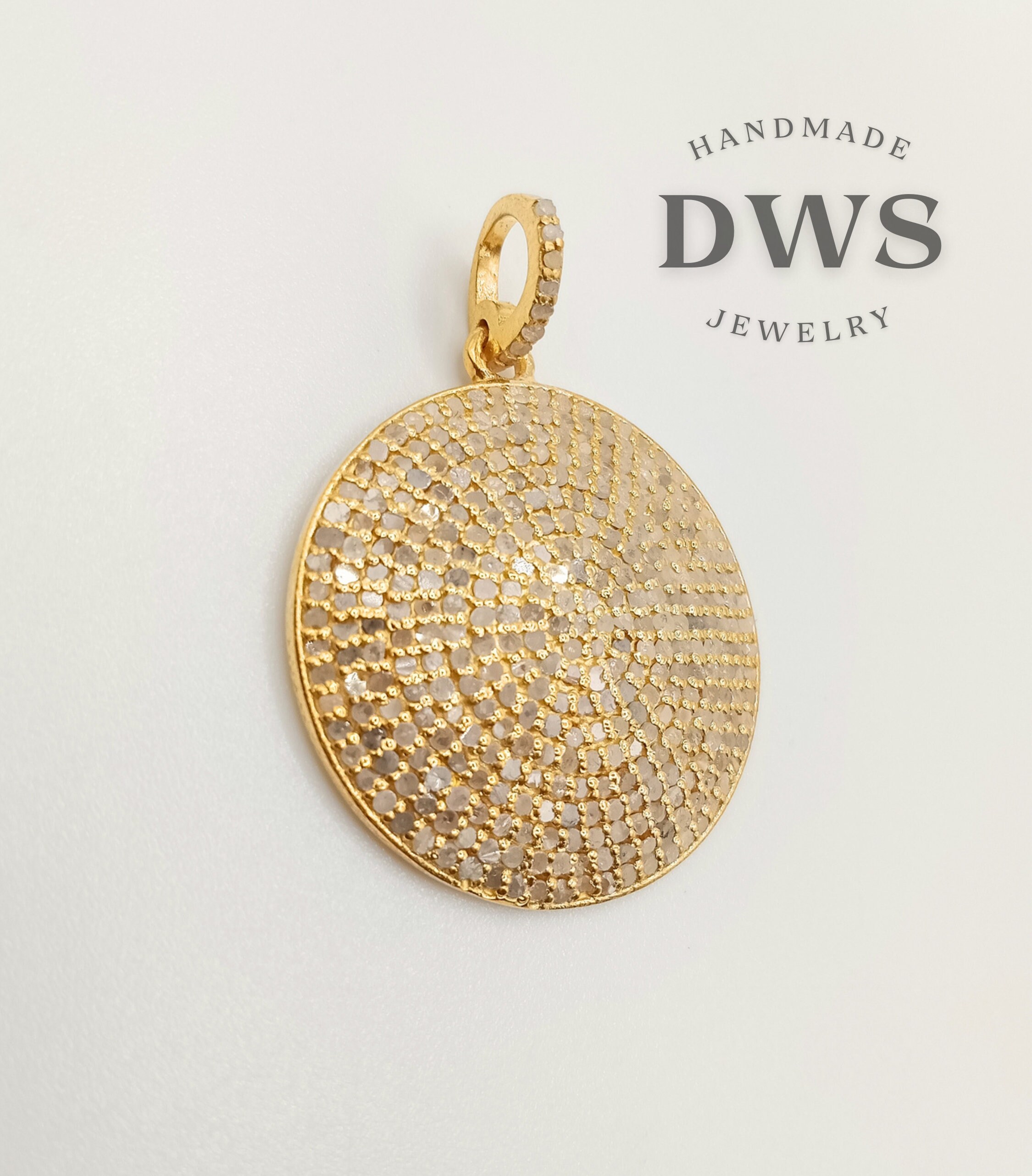 Buy Elegance Disc Pendent, Pave Diamond Pendent, Handmade Personalized ...