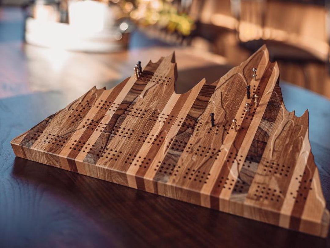 Handmade Mountain-shaped Cribbage Board | Rustic Wooden Crib Board ...