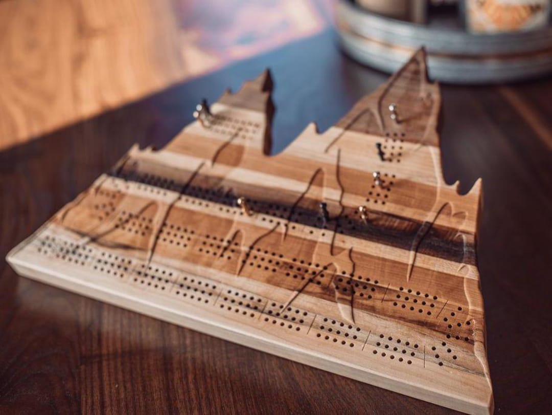Handmade Mountain-shaped Cribbage Board | Rustic Wooden Crib Board ...