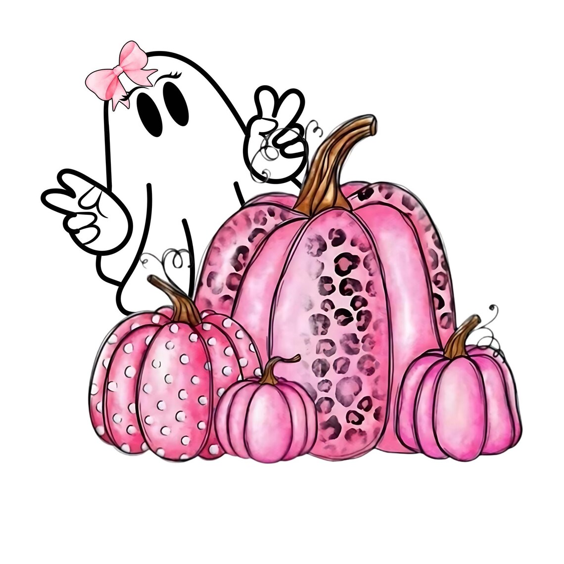Cutesy Ghost With Pink Pumpkins - Etsy
