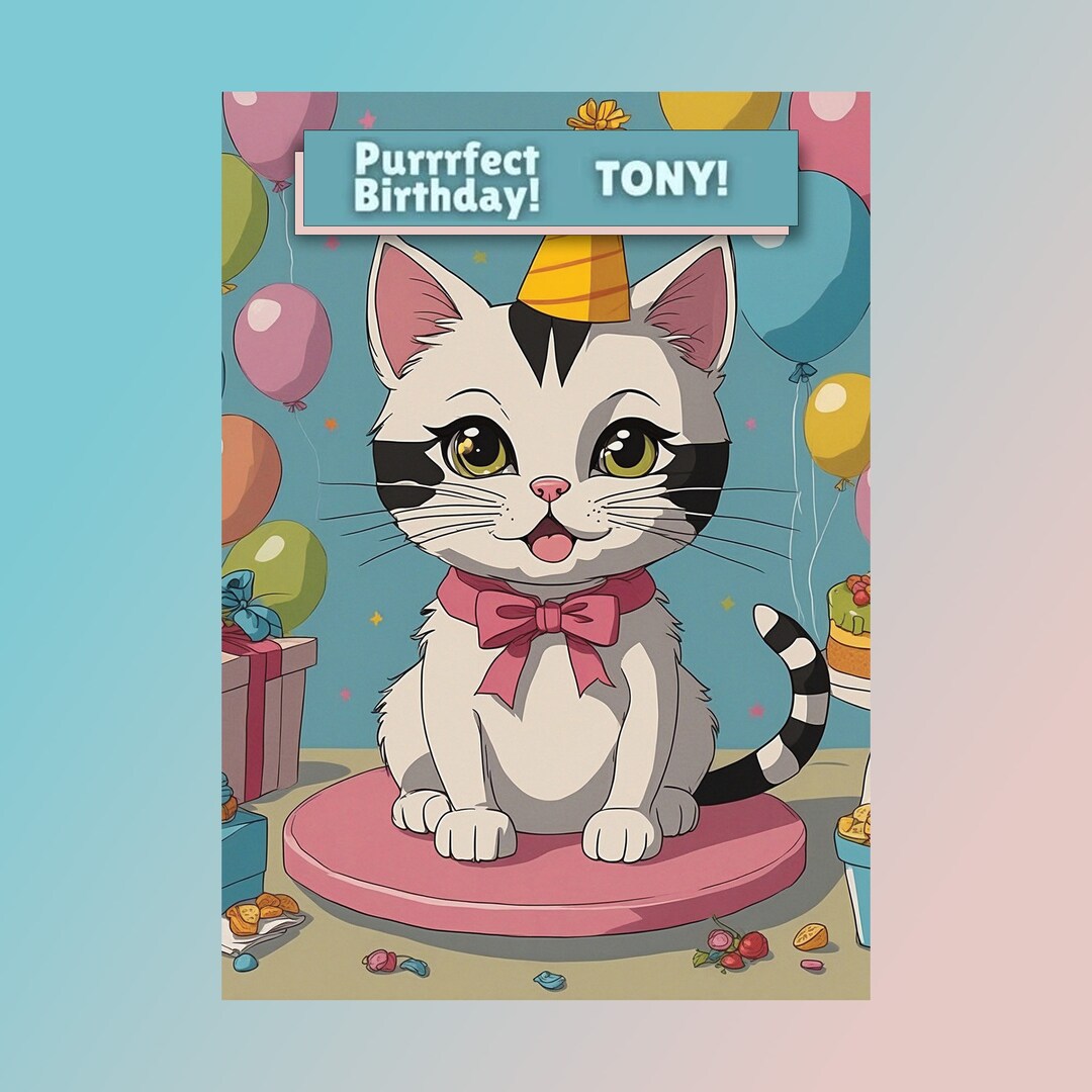 Personalised Digital Birthday Card, Cat Theme for Kids and Cat Lovers ...
