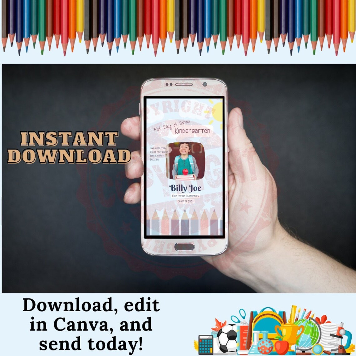 CANVA TEMPLATE - Digital First Day of School Announcement - Etsy