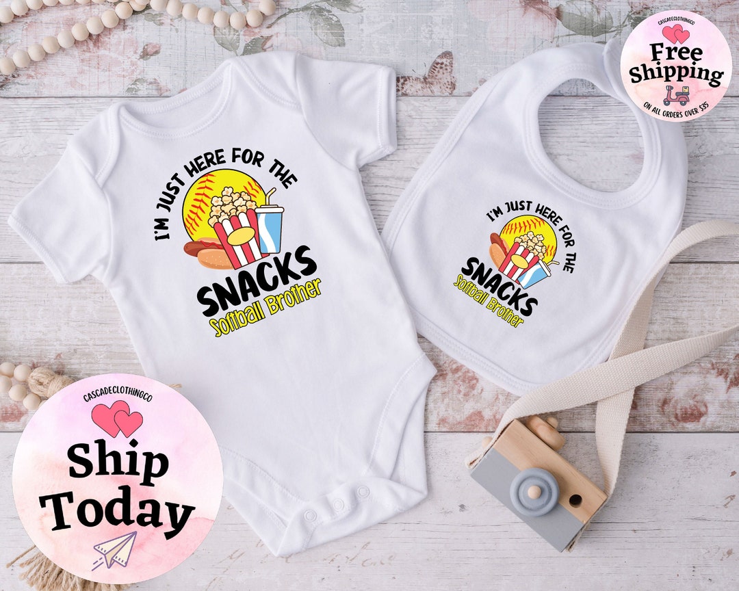 I'm Just Here for Snacks Bodysuit, Softball Onesie®, Baby Shower Gift ...