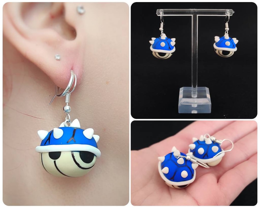 Super Mario Shell Earrings spiky Blue - Etsy