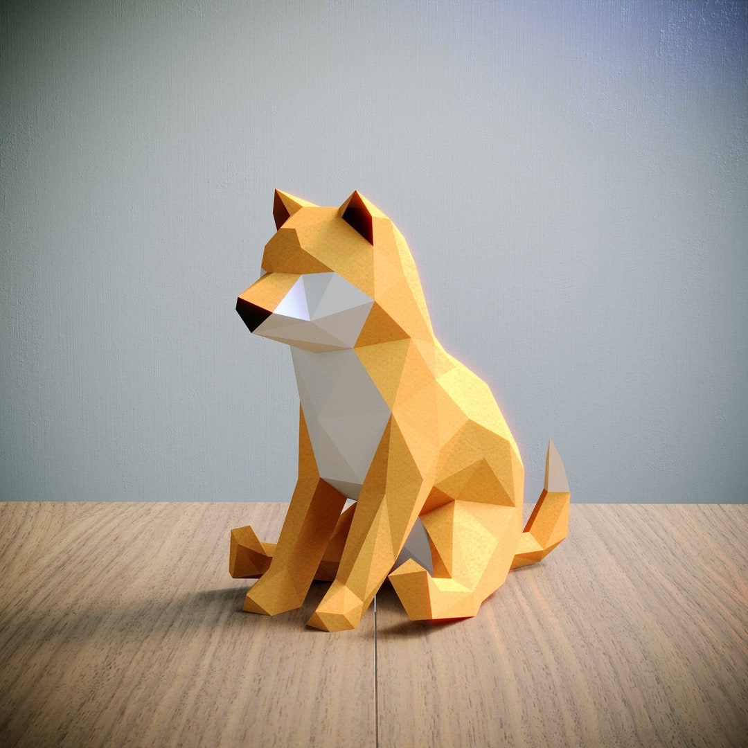 Yona DIY Shiba INU Papercraft Kit, Abstract Low Poly 3D Origami Puzzle ...