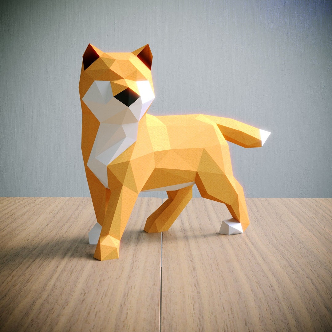 Yona DIY Shiba INU Papercraft Kit, Abstract Low Poly 3D Origami Puzzle ...