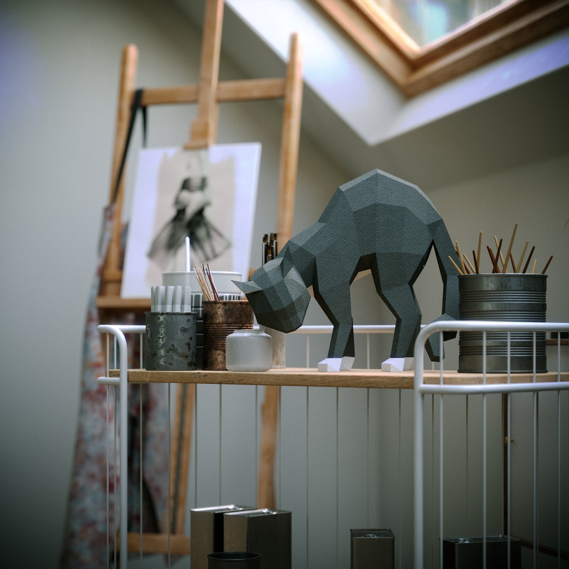 Yona DIY Frightened Cat Papercraft Kit, Abstract Low Poly 3D Origami ...