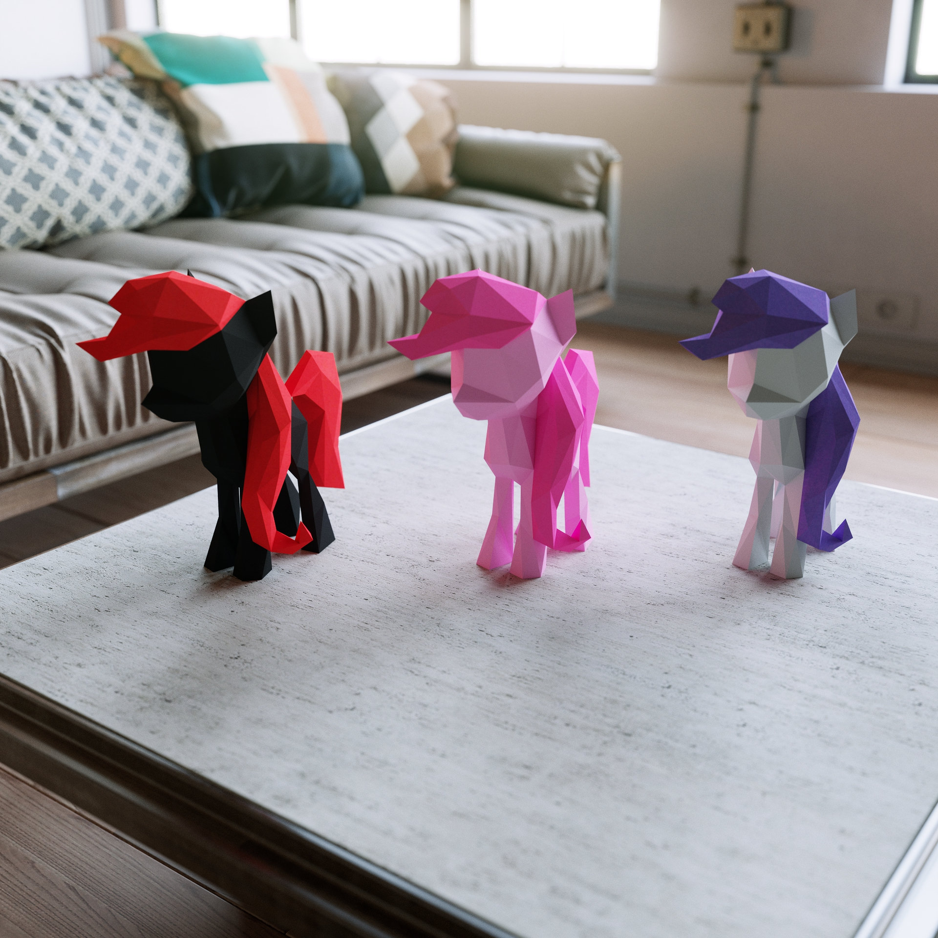 Yona DIY Little Pony Papercraft Kit, Abstract Low Poly 3D Origami ...