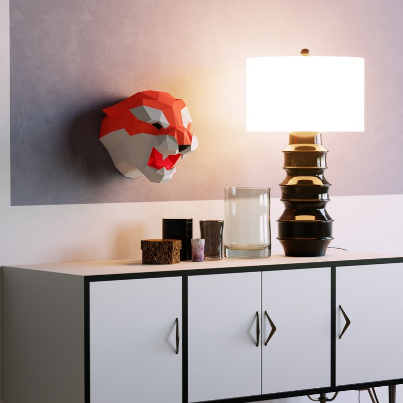 Yona DIY Tiger Head Papercraft Kit, Abstract Low Poly 3D Origami Puzzle ...