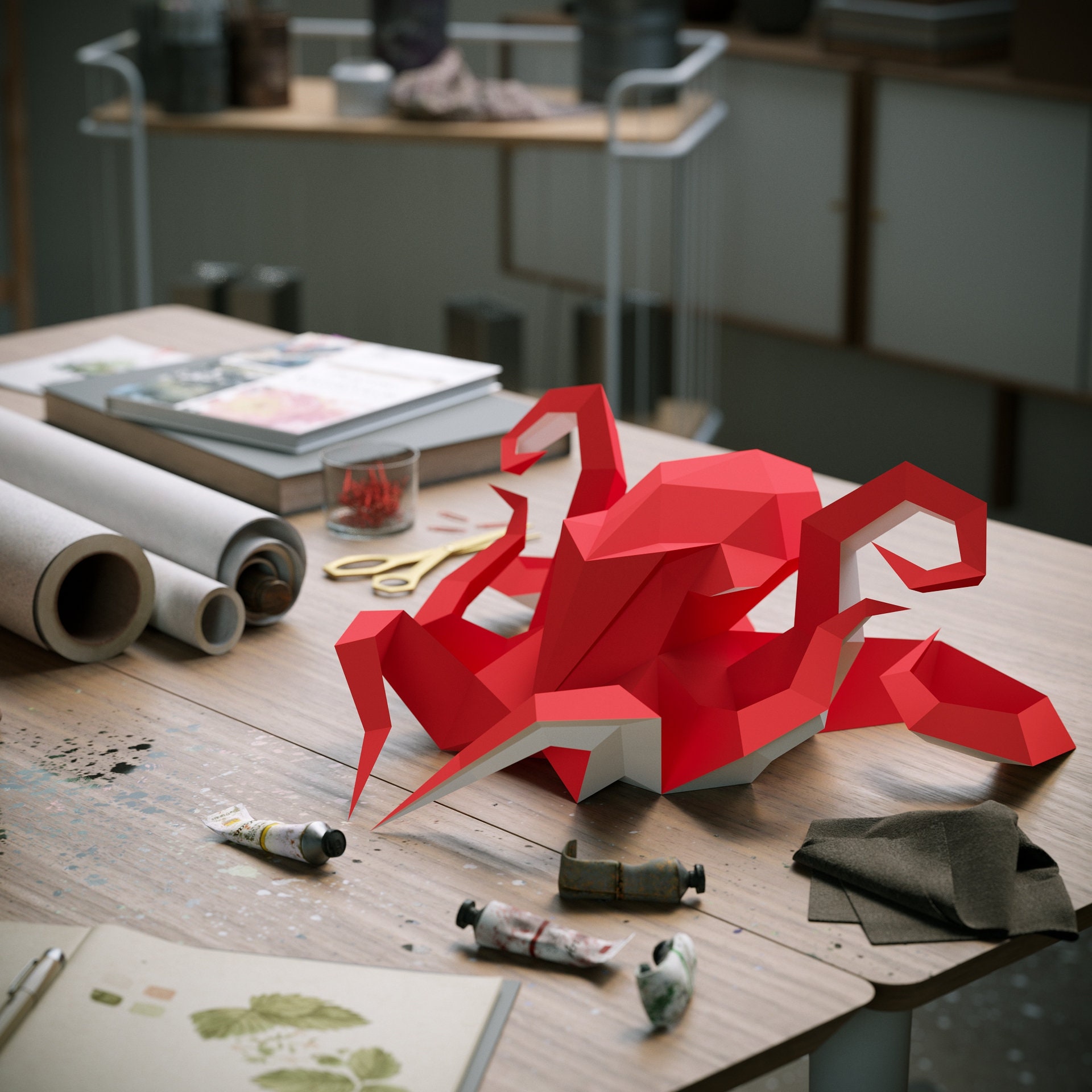 Yona DIY Octopus Papercraft Kit, Abstract Low Poly 3D Origami Puzzle ...