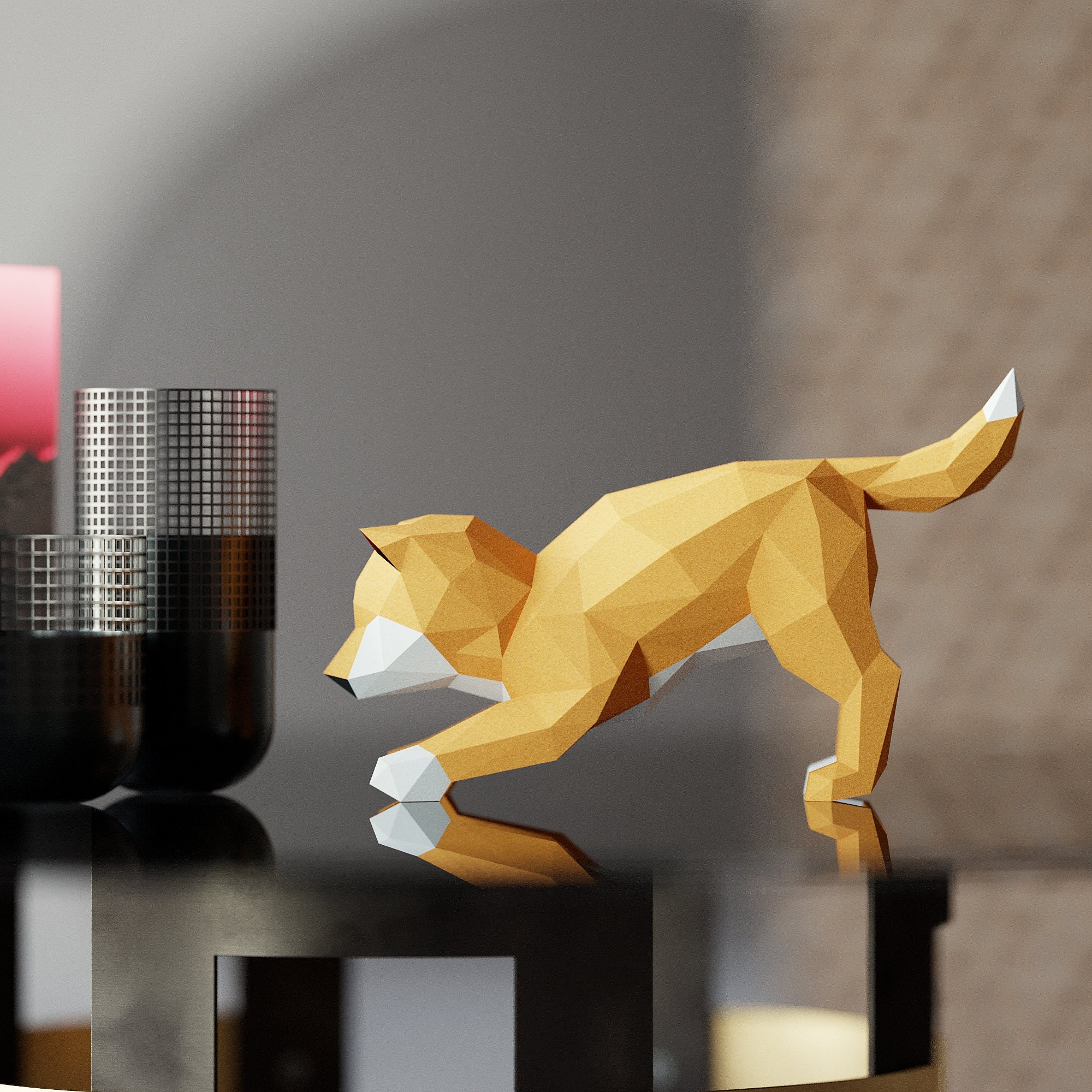 Yona DIY Shiba INU Papercraft Kit, Abstract Low Poly 3D Origami Puzzle ...