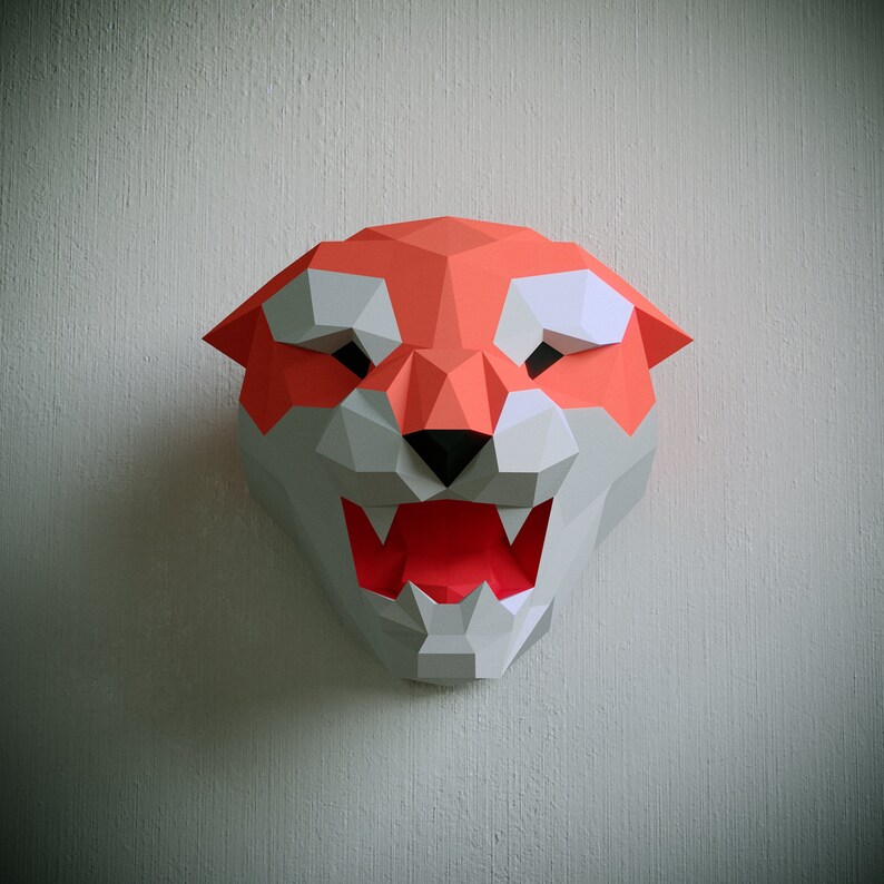 Yona DIY Tiger Head Papercraft Kit, Abstract Low Poly 3D Origami Puzzle ...
