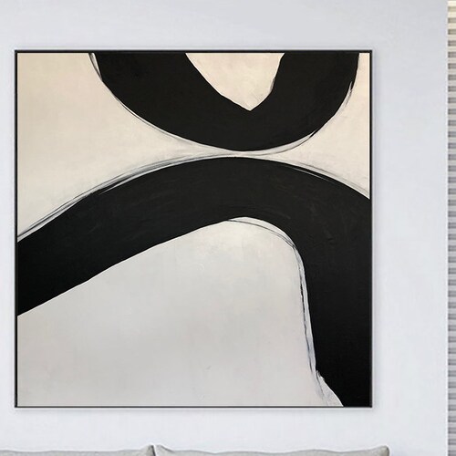 Abstract Two Lines Painting Black and White Wall Art Abstract | Etsy